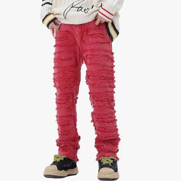 Unleashed Streetwear | Jeans | Red Jean Stacked Jeans Men Skinny Ripped ...